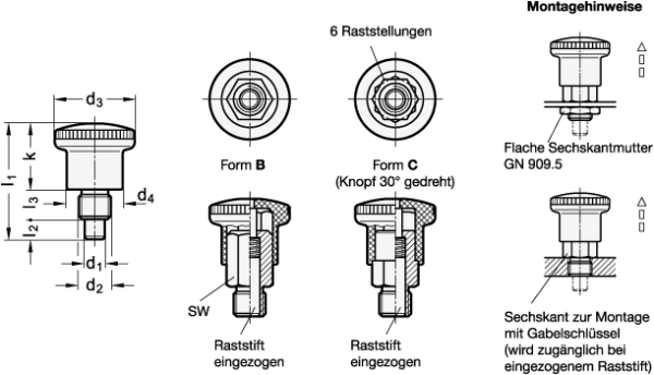 822.7-4-M8-C | Ganter Normteile | EDELSTAHL-MINIRASTER MIT RASTUNG